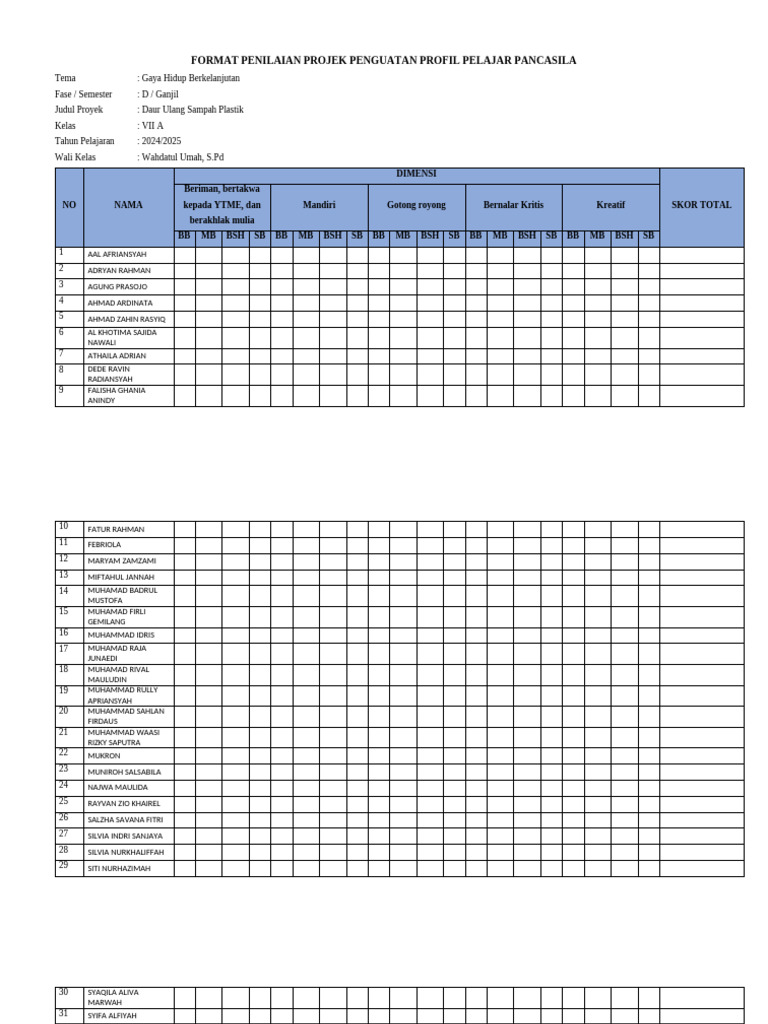 Format Penilaian P5 Pdf