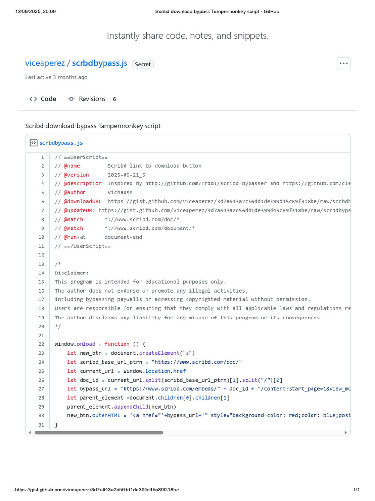Scribd Download Bypass Tampermonkey Script GitHub | PDF | Computing | Software