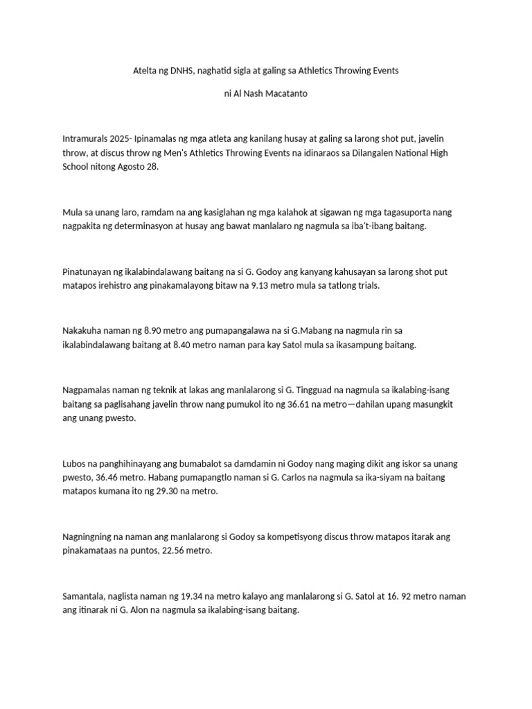 Athletics Intramurals 2025 | PDF