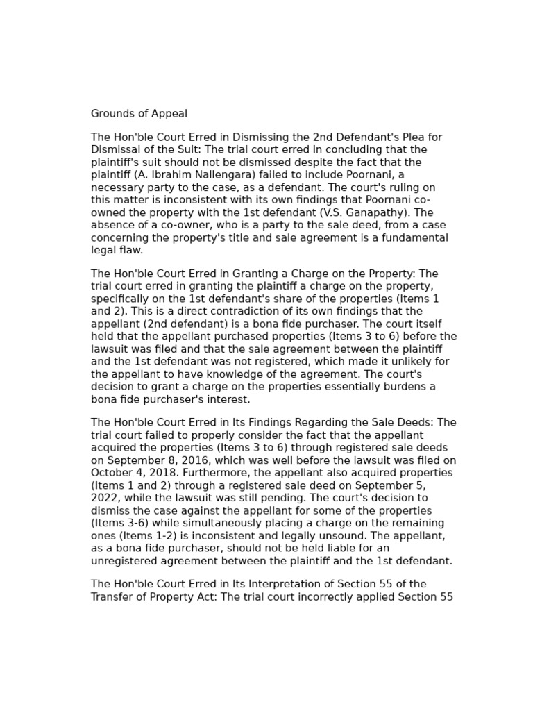 Grounds for Appeal in Property Dispute | PDF | Lawsuit | Judgment (Law)