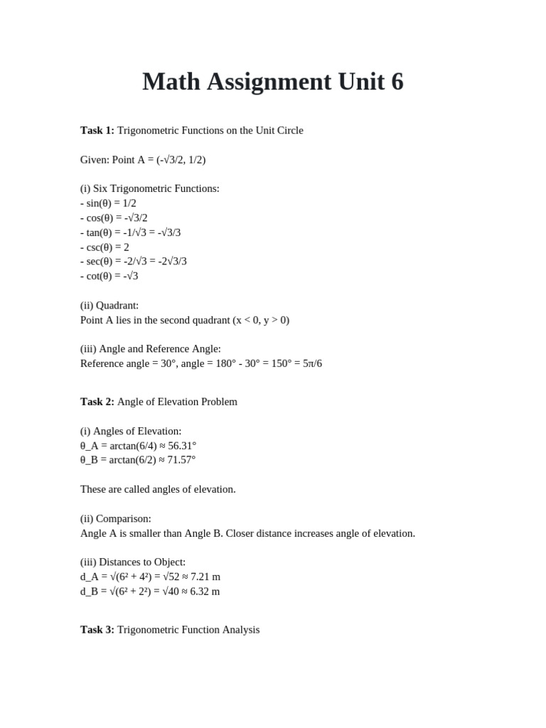 Trigonometric Assignment Updated | PDF