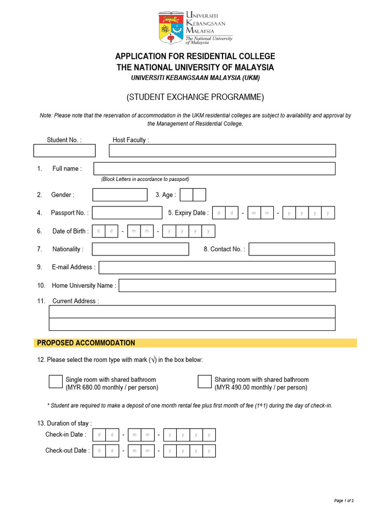 UKM Residential College Application Form | PDF | Chess Openings | Chess