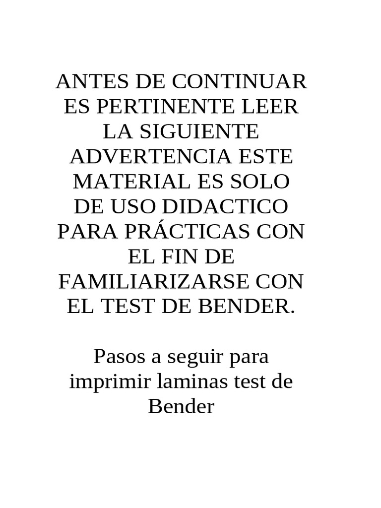 Pasos A Seguir para Imprimir Laminas Test de Bender | PDF