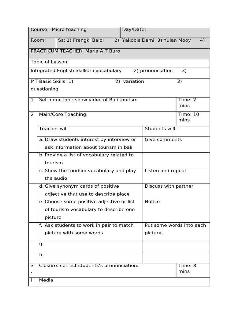 Lesson Plan Vocab & Pronun | PDF | Linguistics | Human Communication