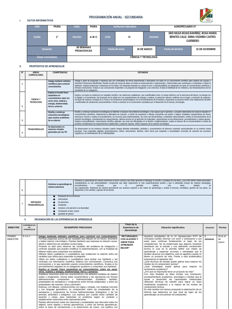 PROGRAMACIÓN ANUAL CyT 1ERO | PDF | Investigación cuantitativa | Aprendizaje