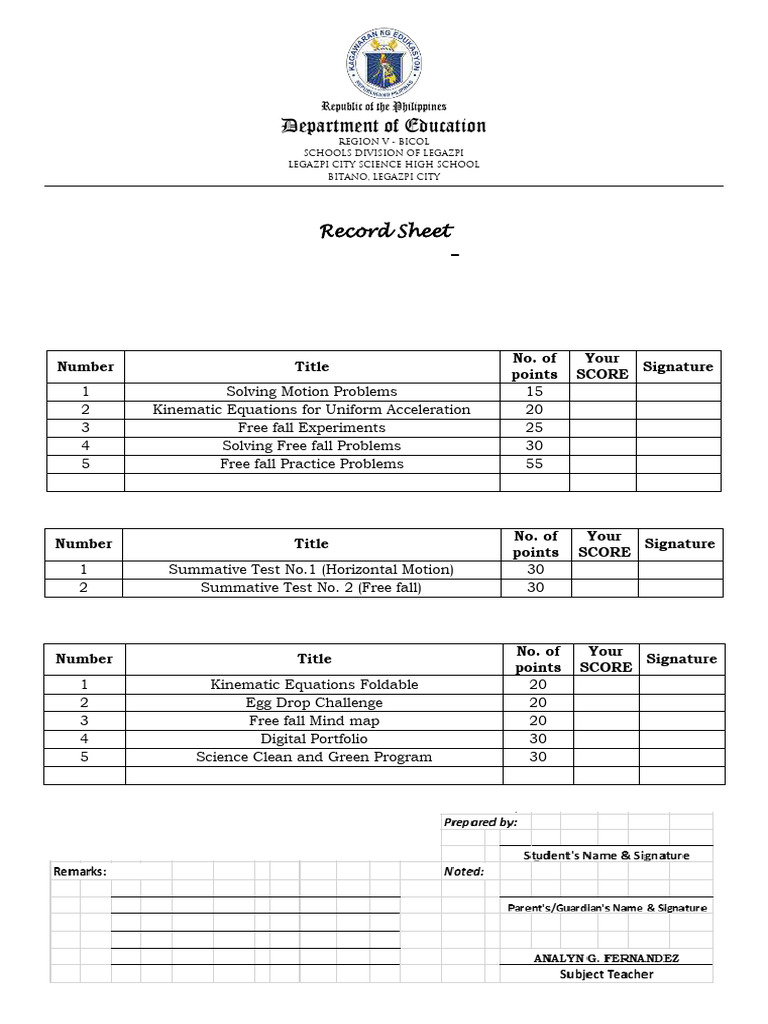 Record Sheet 1st Quarter SY 2025 2026 | PDF | Applied Mathematics ...
