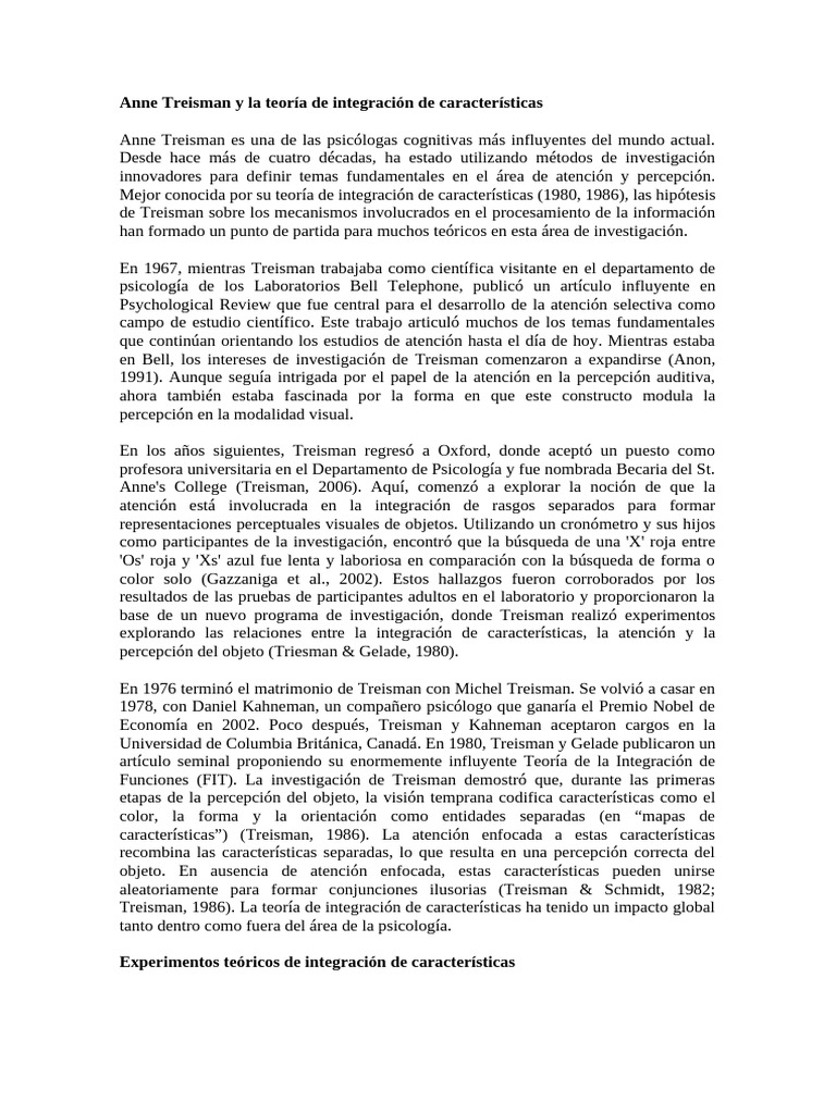 Anne Treisman y La Teoría de Integración de Características | PDF ...
