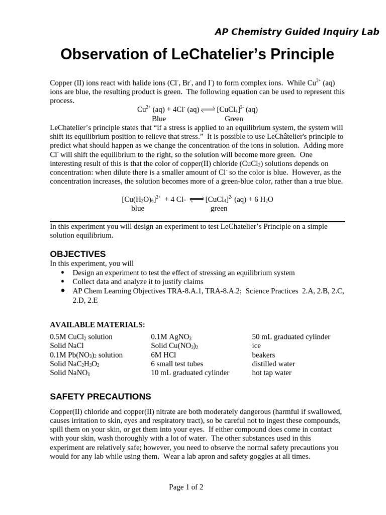 AP LeChateliers Principle Guided Inquiry Lab | PDF | Chemical ...