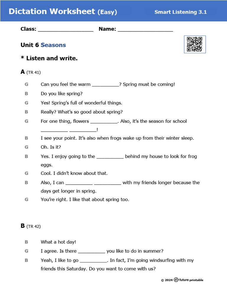 Smart Listening 3.1 Dictation Worksheet U06 Easy | PDF
