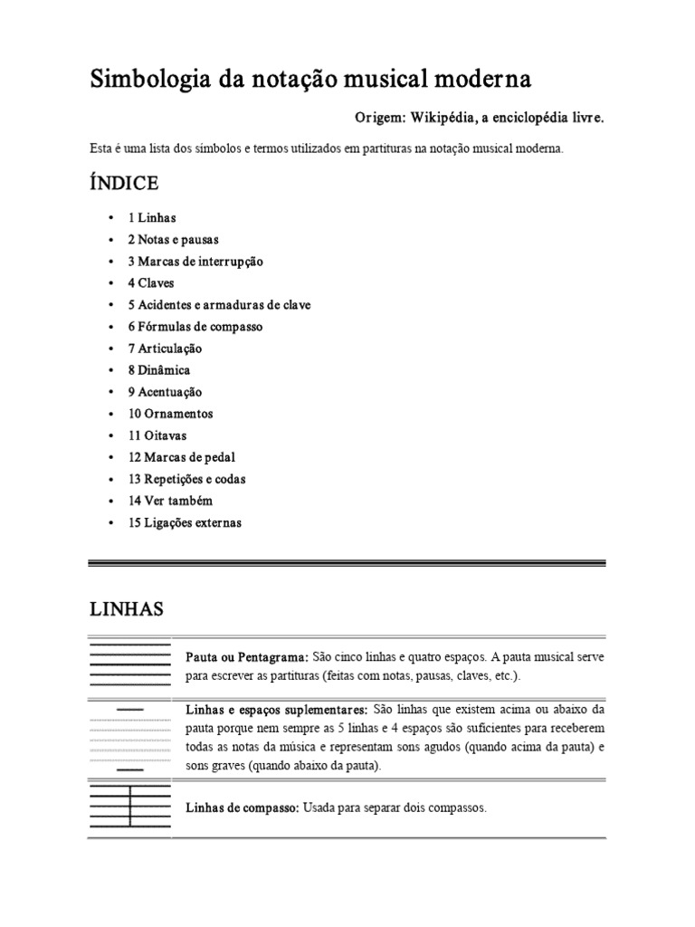 Símbolos da Notação Musical Moderna | PDF | Clave | Notação musical