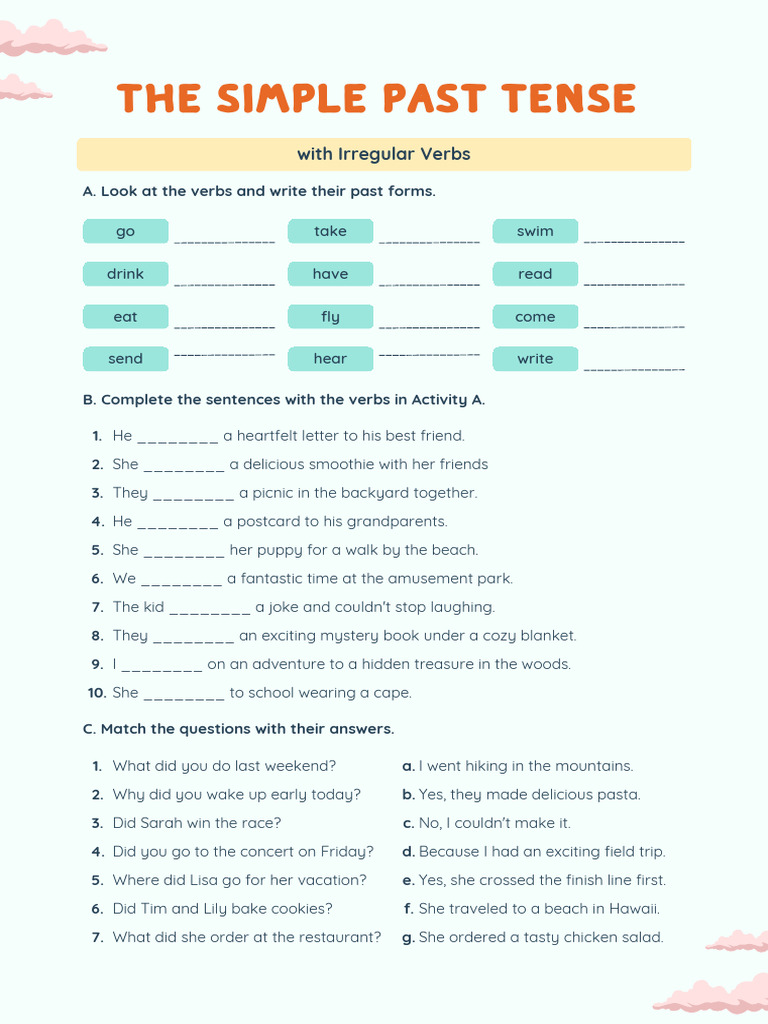 Irregular Verbs the Simple Past Tense English Grammar Worksheet in ...