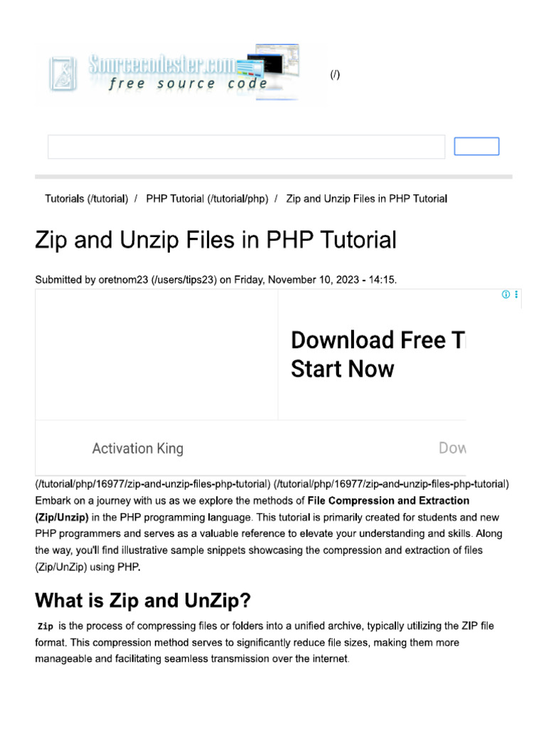 Zip and Unzip Files in PHP Tutorial - SourceCodester | PDF