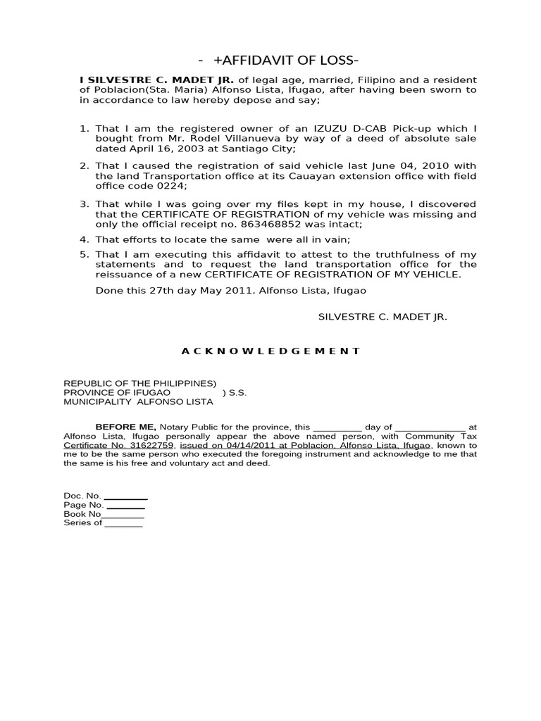 Affidavit of Loss | PDF