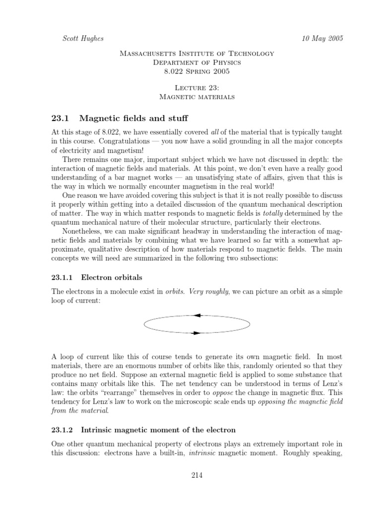 Scott Hughes MIT Lecture on Magnetic Materials | PDF | Magnetism ...