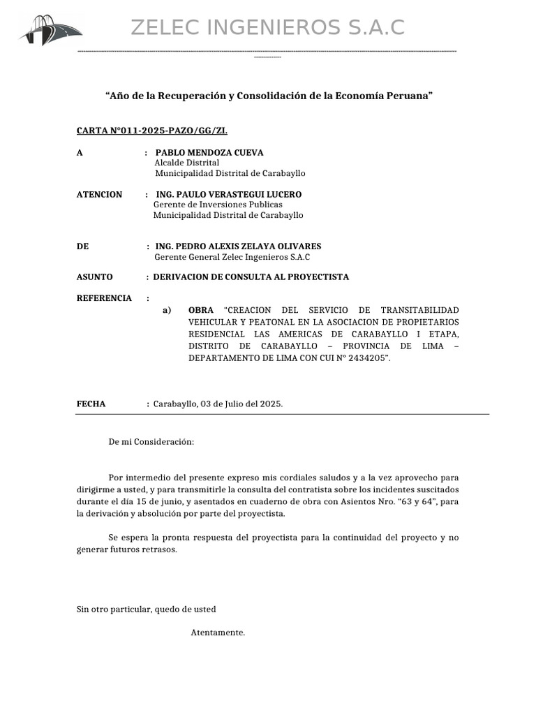 Carta Super Zelez 011 Consulta | PDF