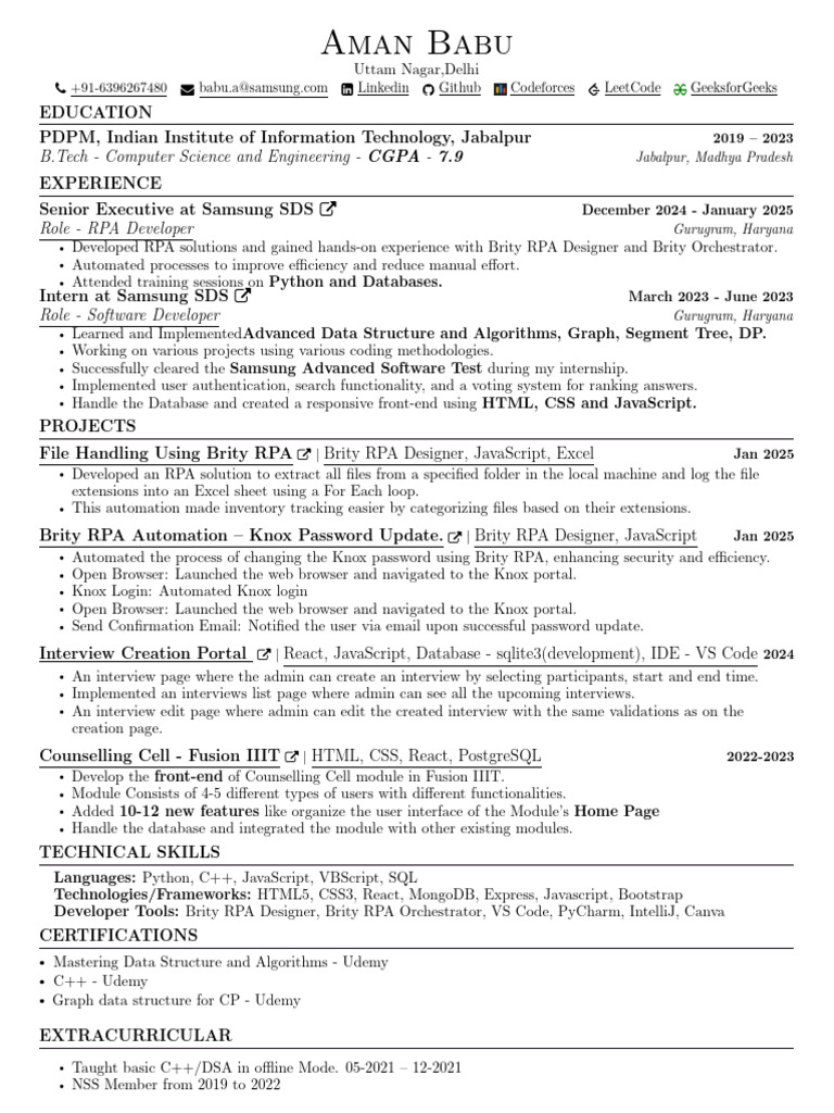 Aman Babu s Resume | PDF | Java Script | World Wide Web