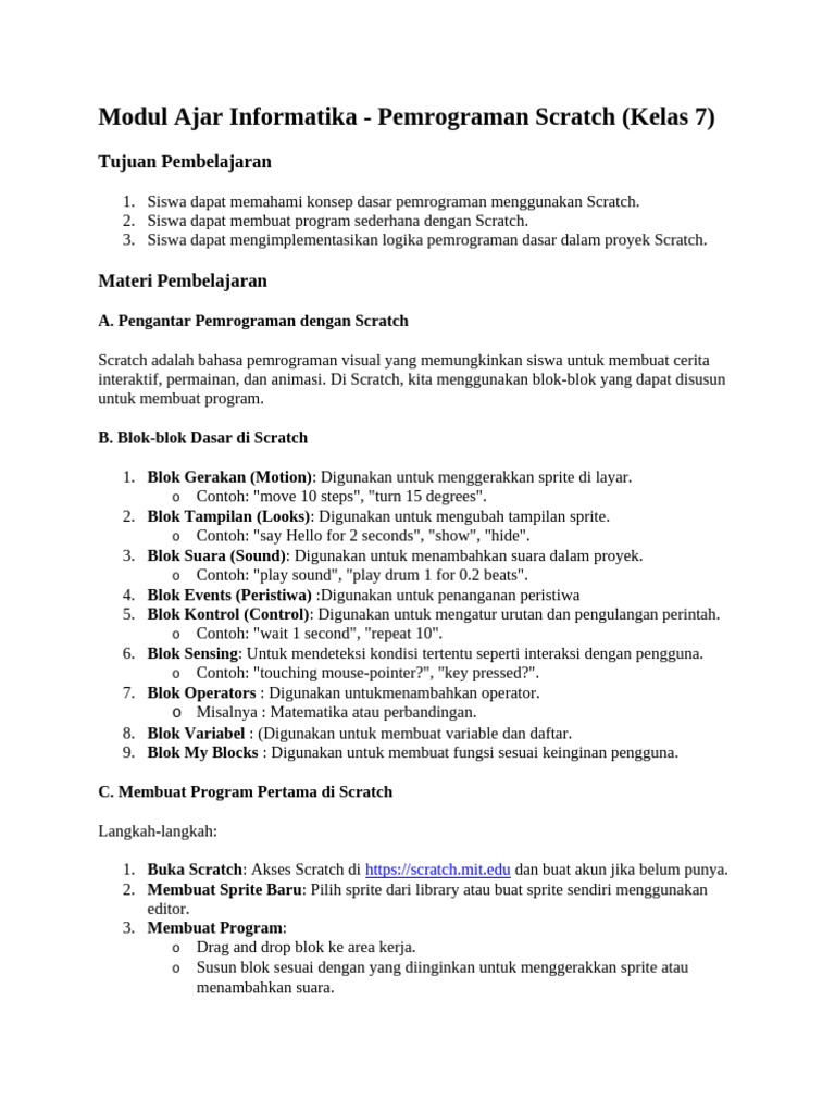 Modul Ajar Informatika MATERI SCRATCH | PDF
