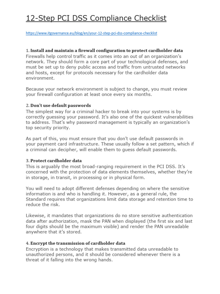 12-Step PCI DSS Compliance Checklist | PDF | Payment Card Industry Data ...