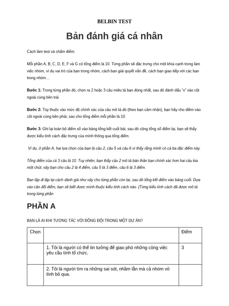 Belbin Test | PDF