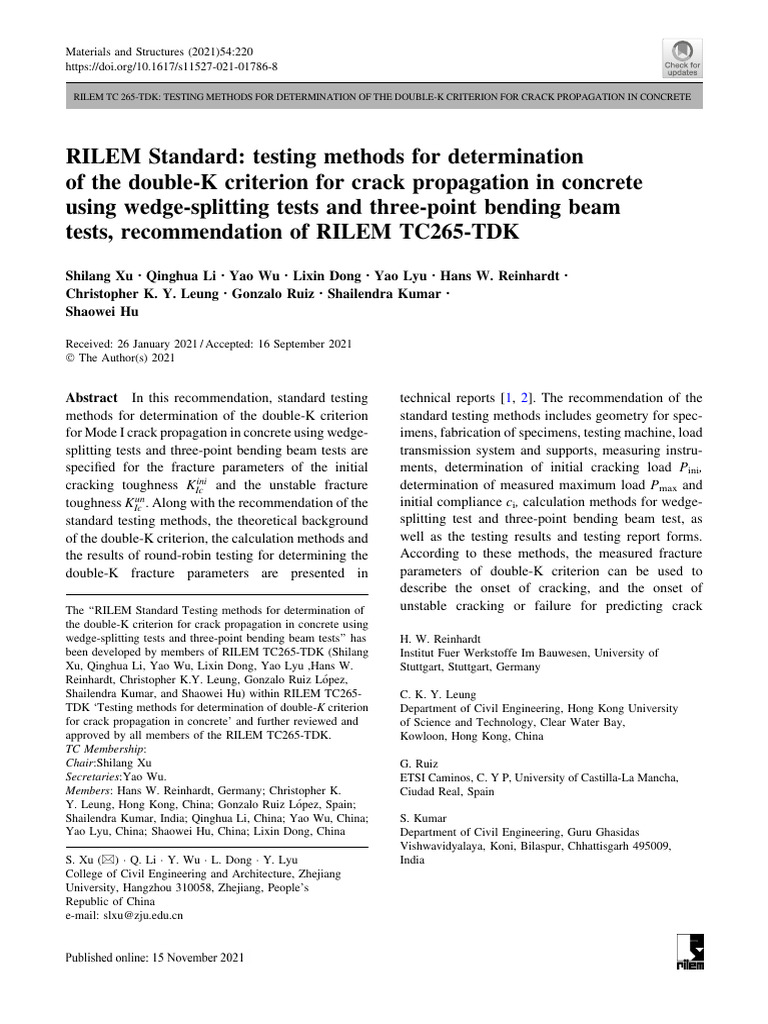 RILEM Standard Testing Methods For Determination o | PDF | Fracture ...