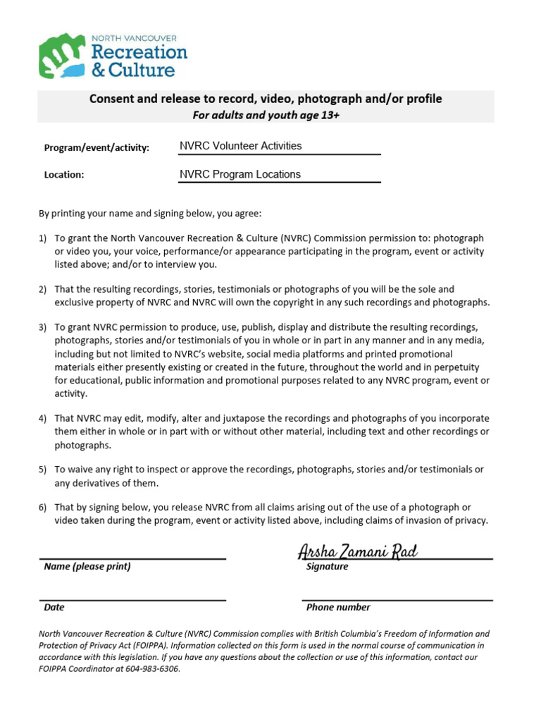 Adult & Youth 13+ Photo-Video Consent Form | PDF