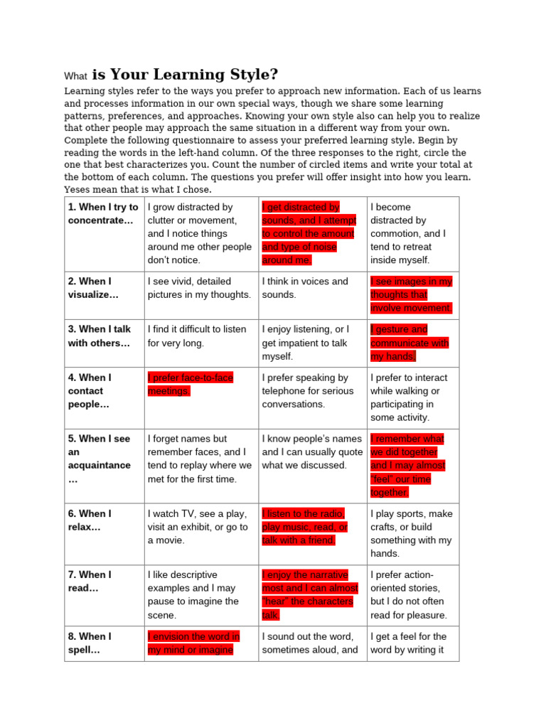 Discover Your Learning Style Quiz | PDF | Learning Styles | Cognitive ...