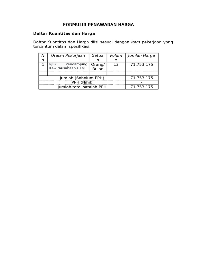 Formulir Penawaran Harga | PDF