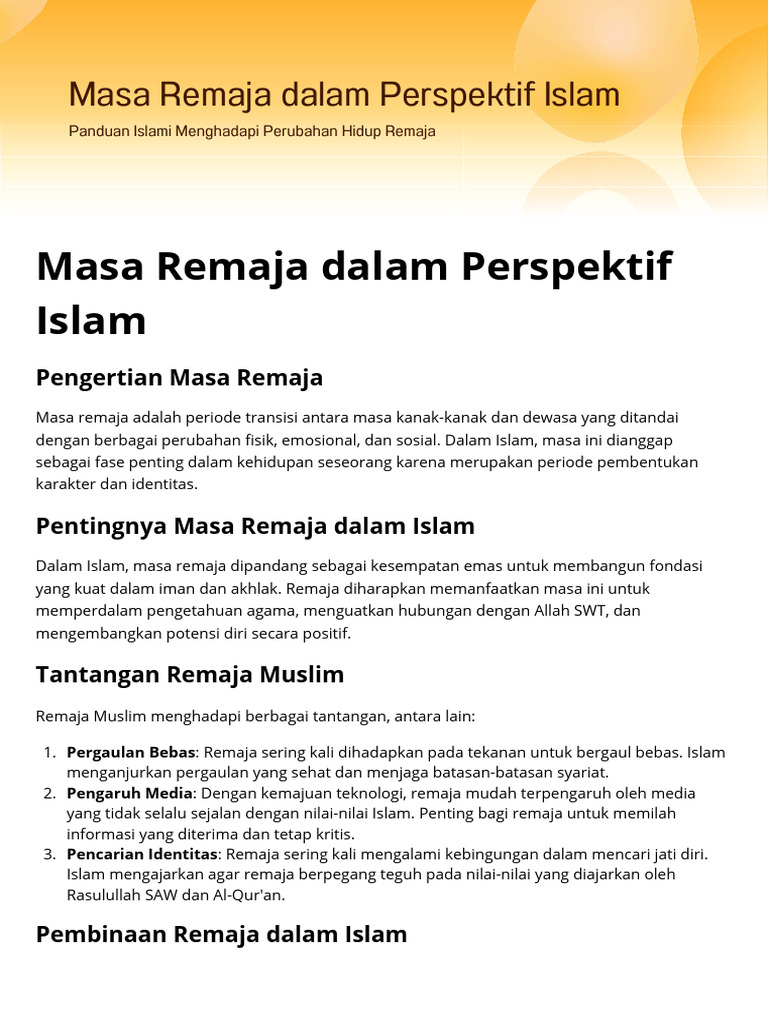 Masa Remaja dalam Islam: Panduan dan Tantangan | PDF