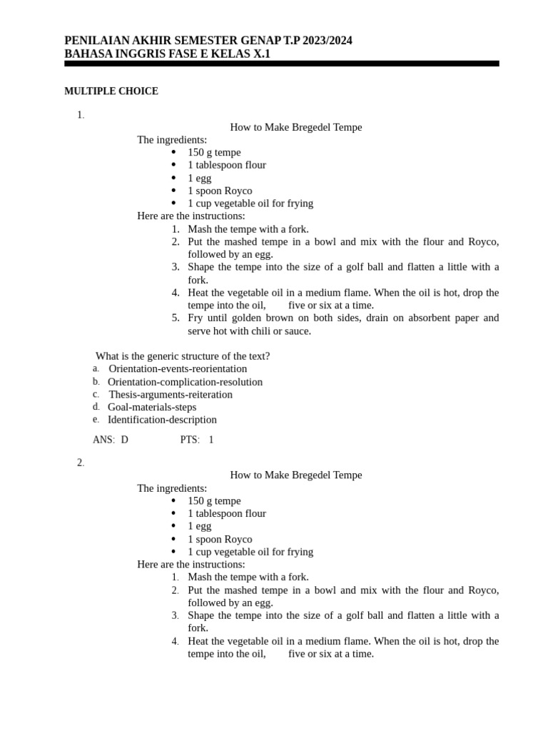 Bregedel Tempe and Ice Cream Recipes | PDF | Breads | Baking