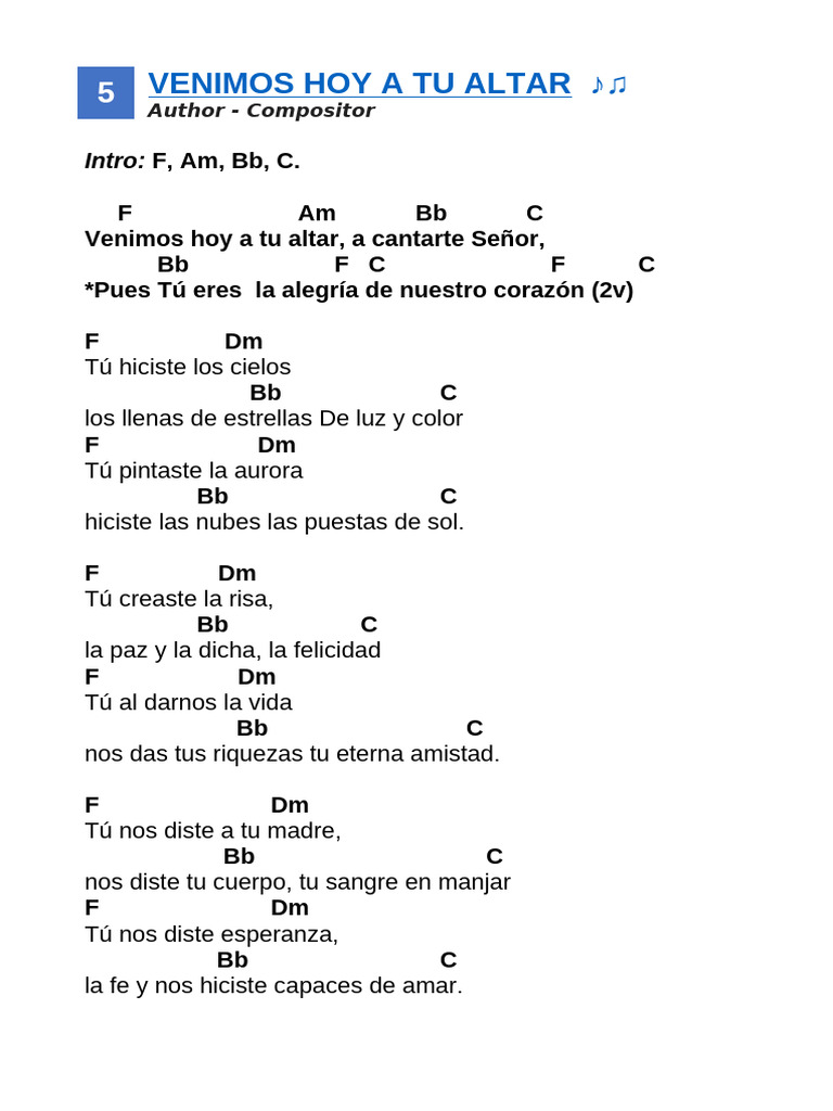 Venimos Hoy A Tu Altar | PDF