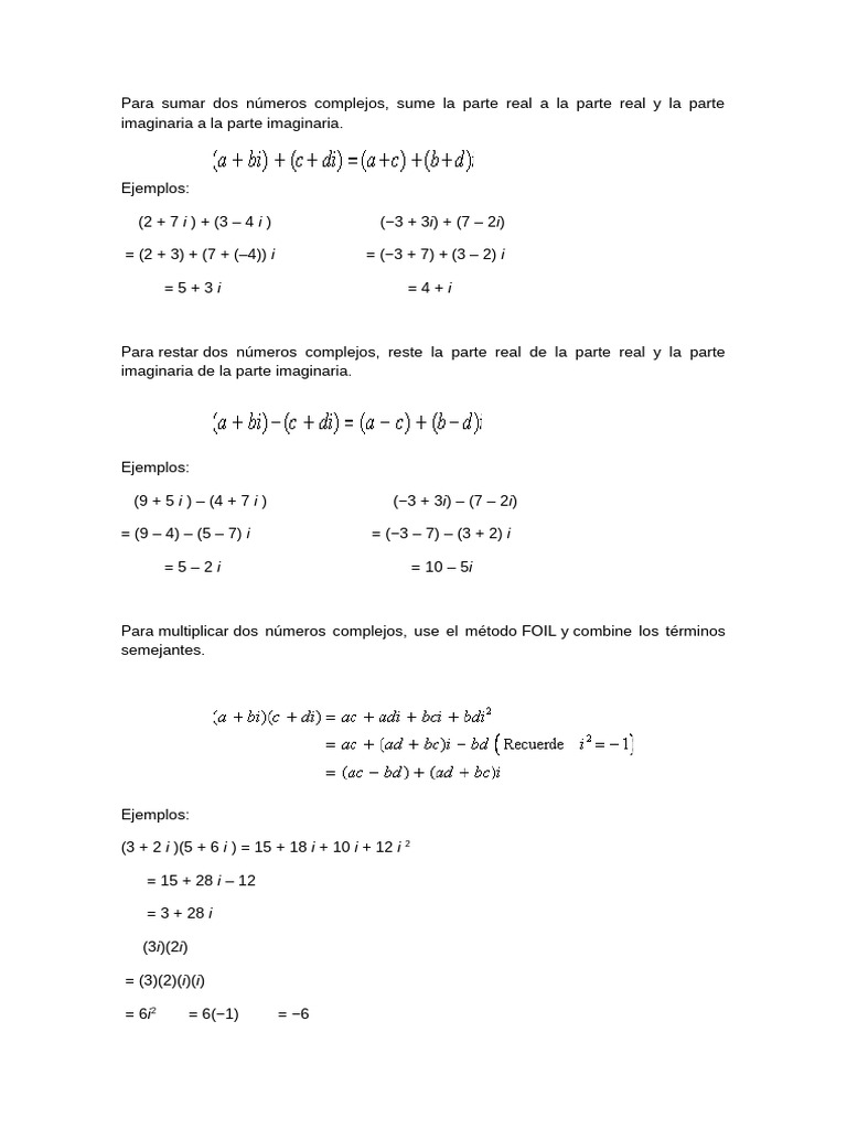 Operaciones con Números Complejos | PDF