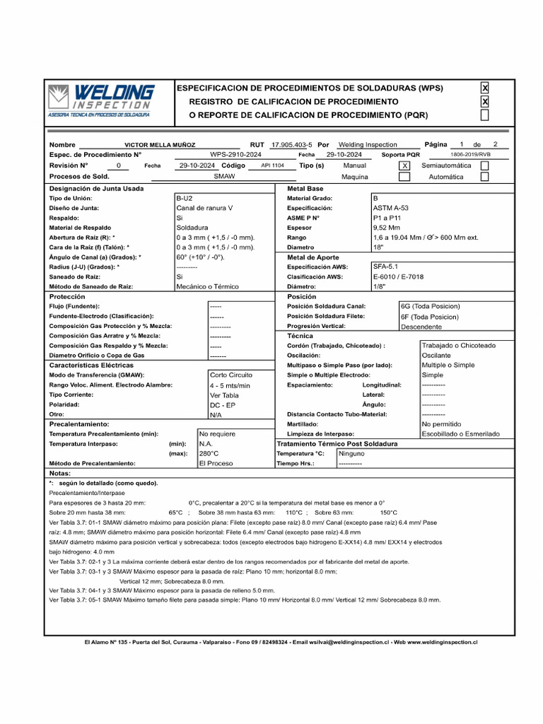 Wps - 6g - A-53 - Especificacion de Procedimiento - 12 | PDF