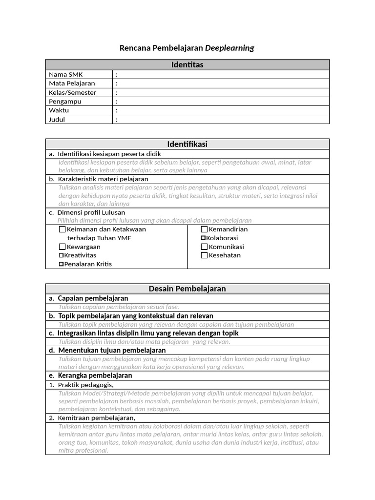 Format Rencana Pembelajaran Deeplearning | PDF