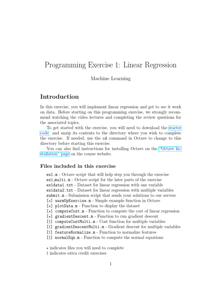 Programming Exercise 1: Linear Regression: Machine Learning | PDF | Matrix (Mathematics ...