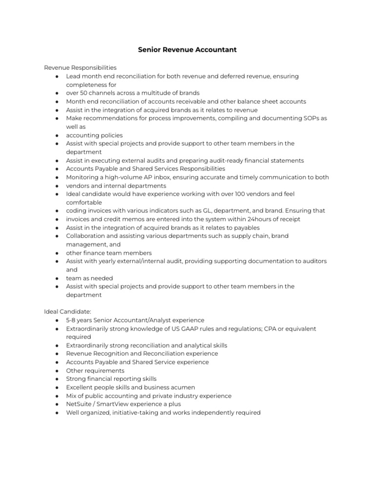Senior Revenue Accountant JD | PDF