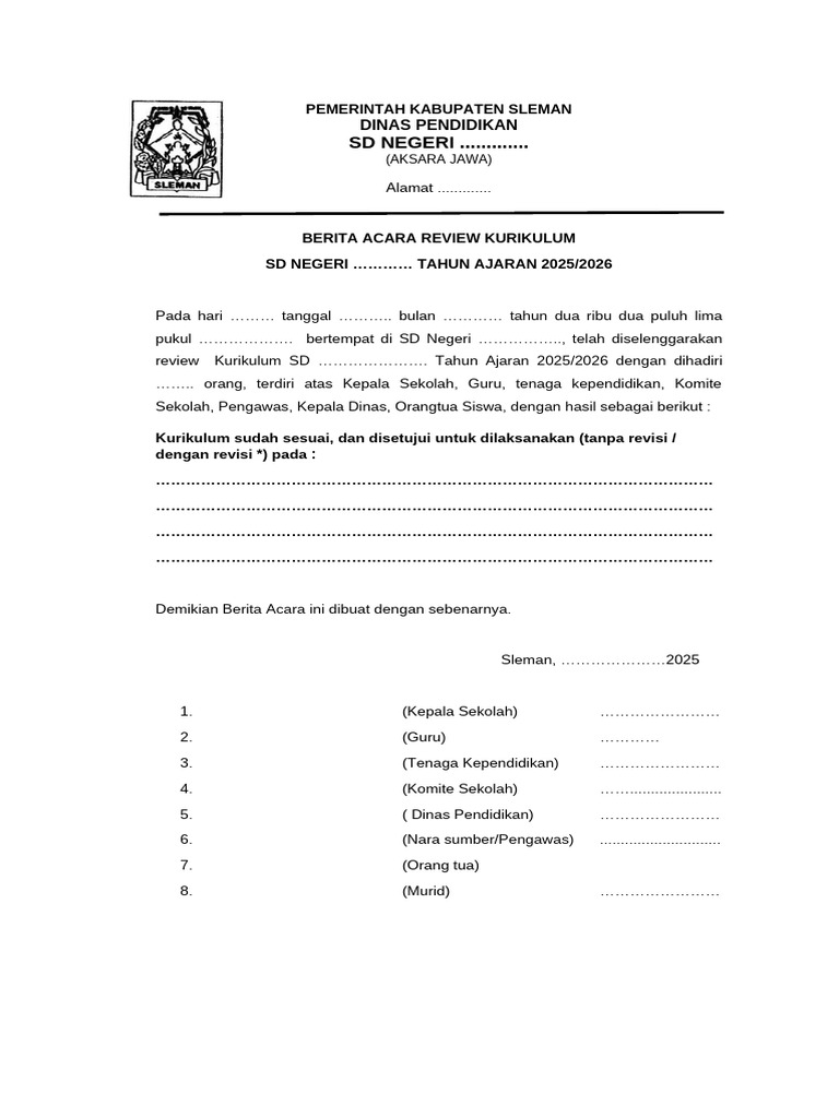 Berita Acara Review Kurikulum 2025/2026 | PDF