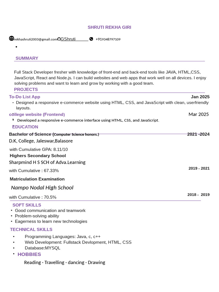 Shruti Resume | PDF