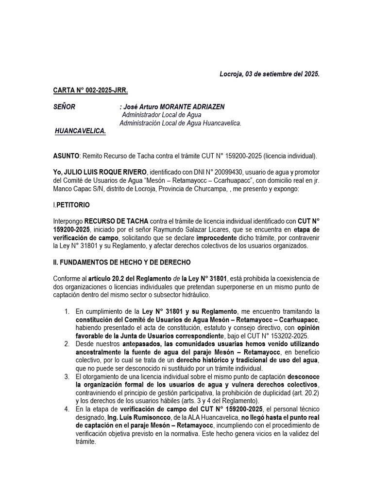 Carta Roque Tacha | PDF | Gobierno | Justicia