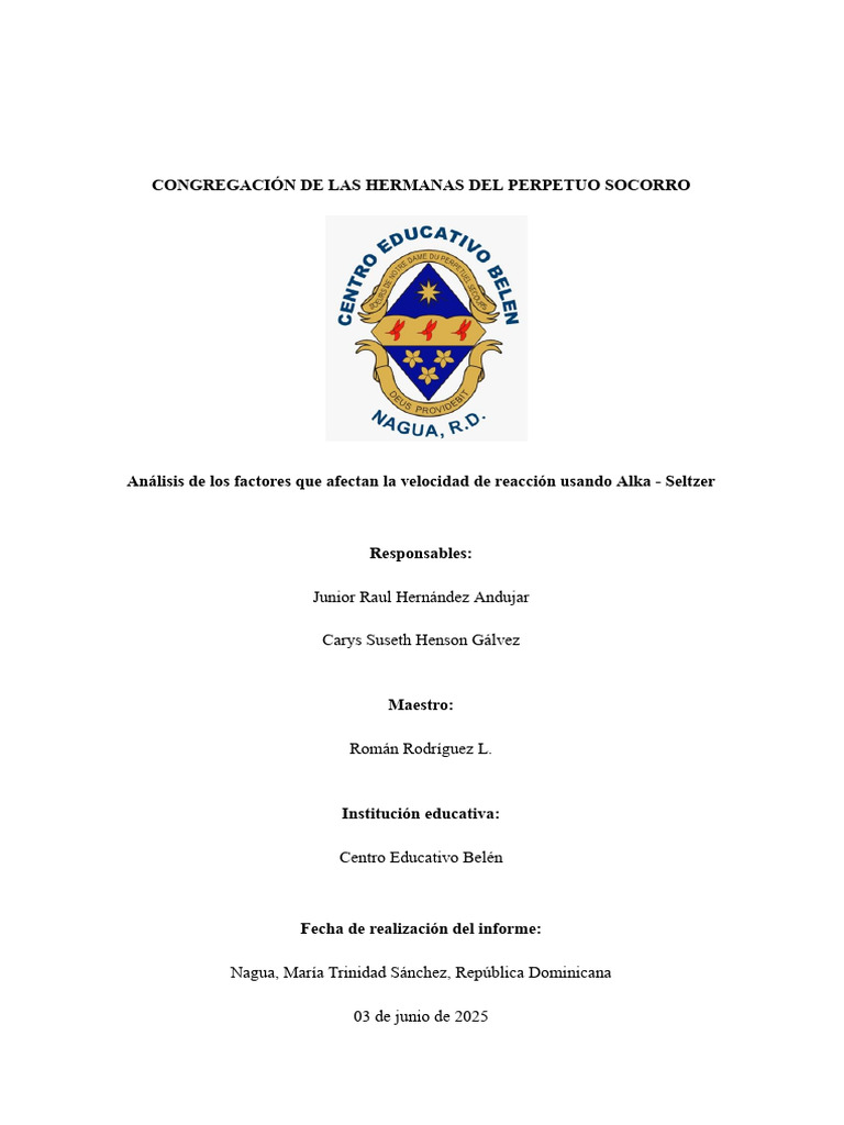 Informe de Experimento Quimica Carys y Raul. | PDF | Temperatura | Agua
