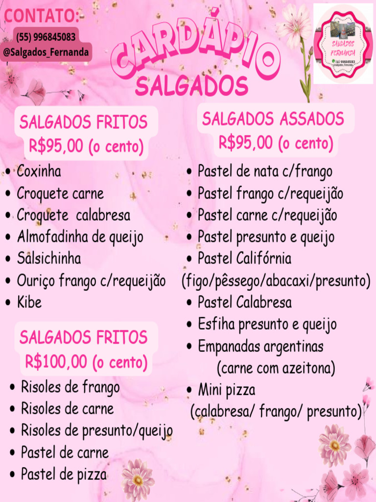 Cardápio Completo Fernanda 2025 | PDF | Bolos | Alimentos