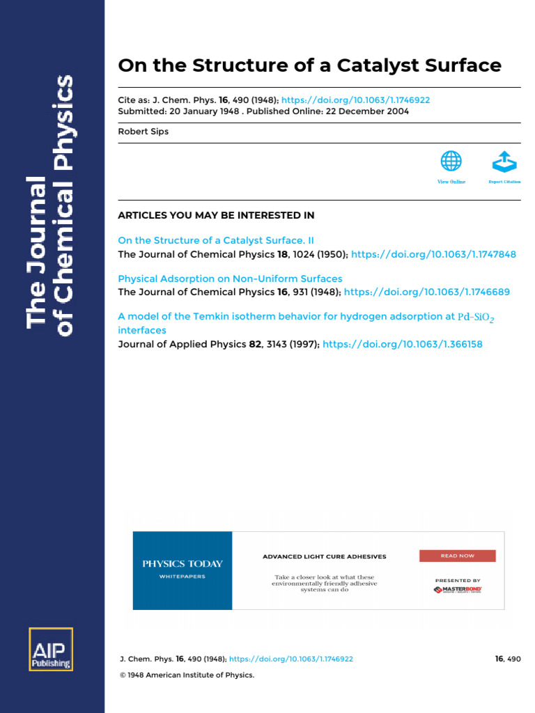 Onthe Structureofa Catalyst Surface Sips 1948 | PDF | Adsorption ...