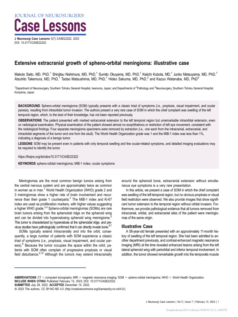 Extracranial Spheno-Orbital Meningioma Case | PDF | Magnetic Resonance ...