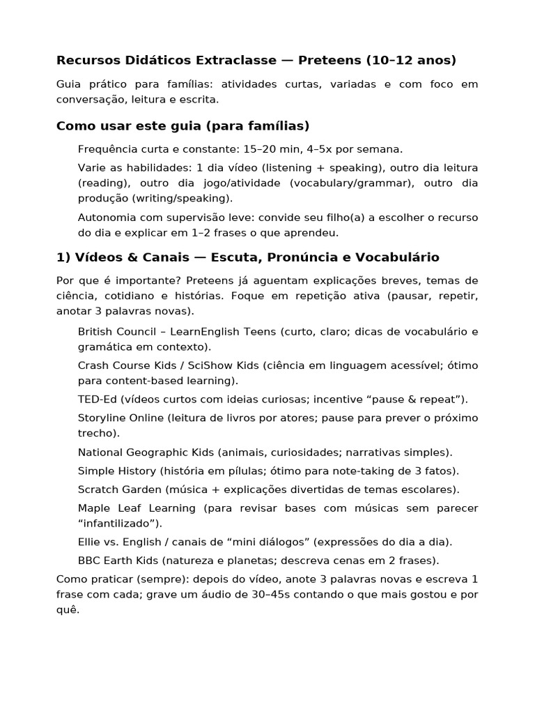 Atividades de Inglês para Preteens | PDF