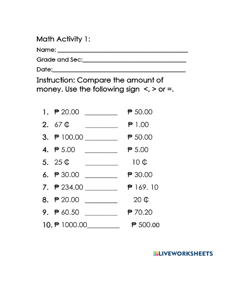 Money Worksheet 875623 | PDF