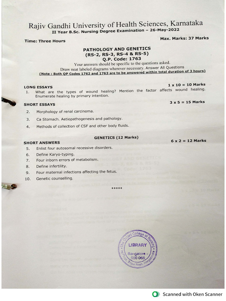 Pathology Previous Year Question Papers | PDF