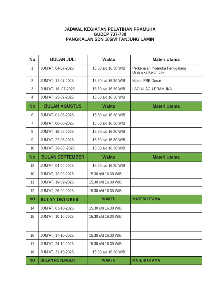 Jadwal Pelatihan Pramuka 2025 | PDF