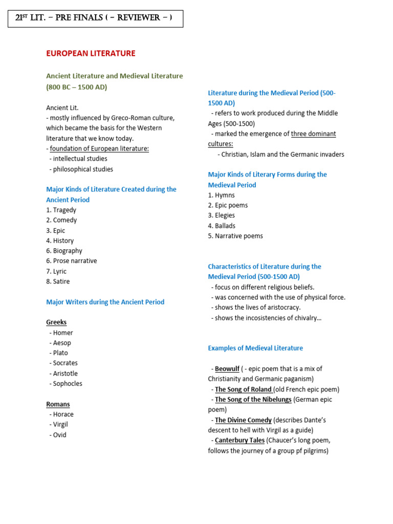 Lit - Pre Finals (Reviewer) | PDF | Poetry | Romanticism