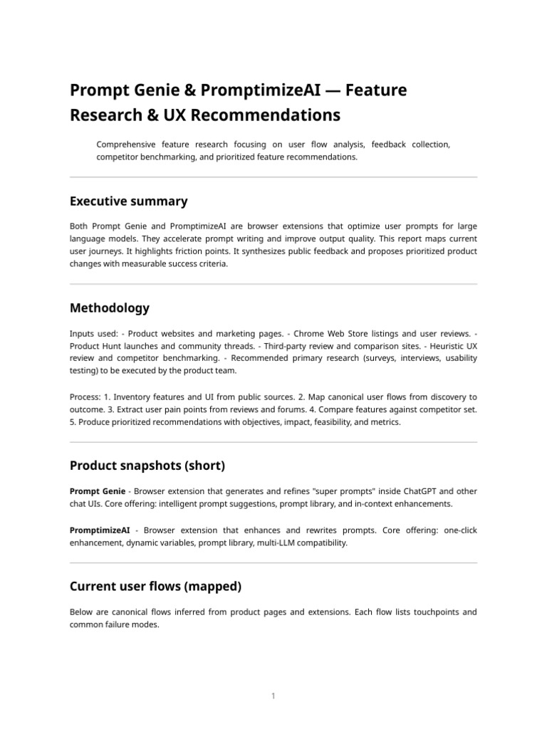 Prompt Genie & Promptimize Ai - Feature Research & Ux Recommendations ...
