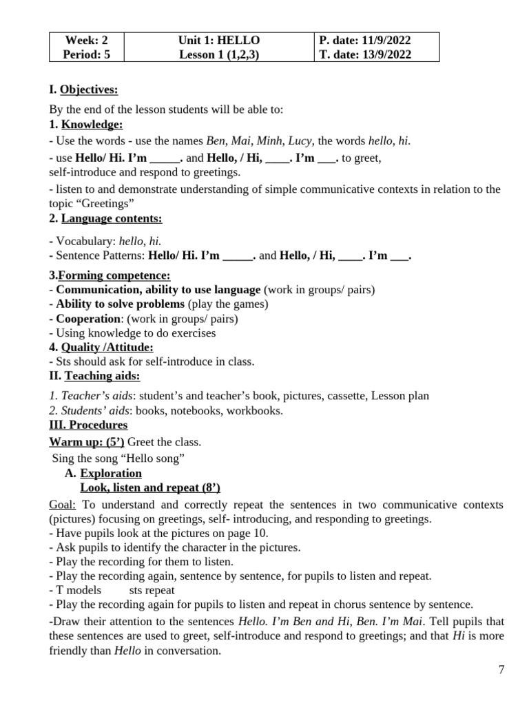 Greetings and Self-Introductions Lesson | PDF | Teachers | Lesson Plan
