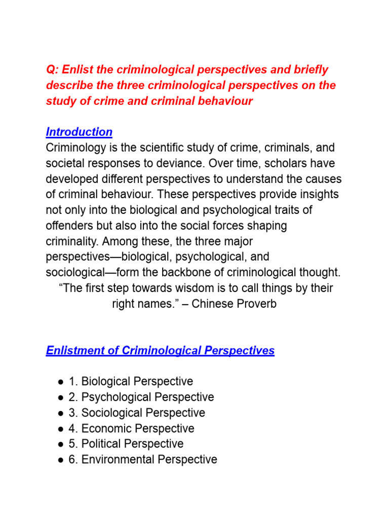 Criminological Perspectives Explained | PDF | Criminology | Crimes
